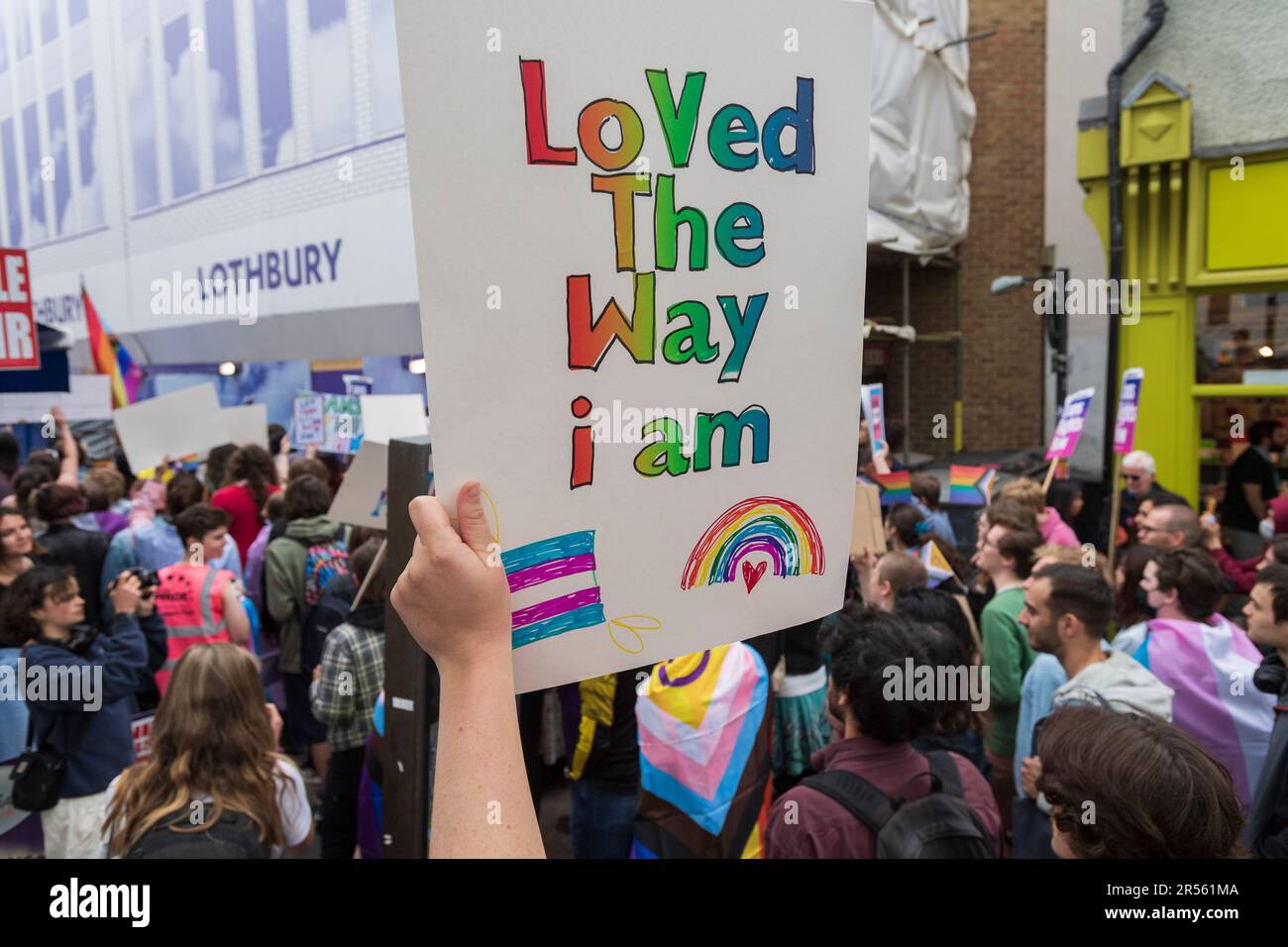 Pro-trans rights activists marching towards the Oxford Union to hold a ...