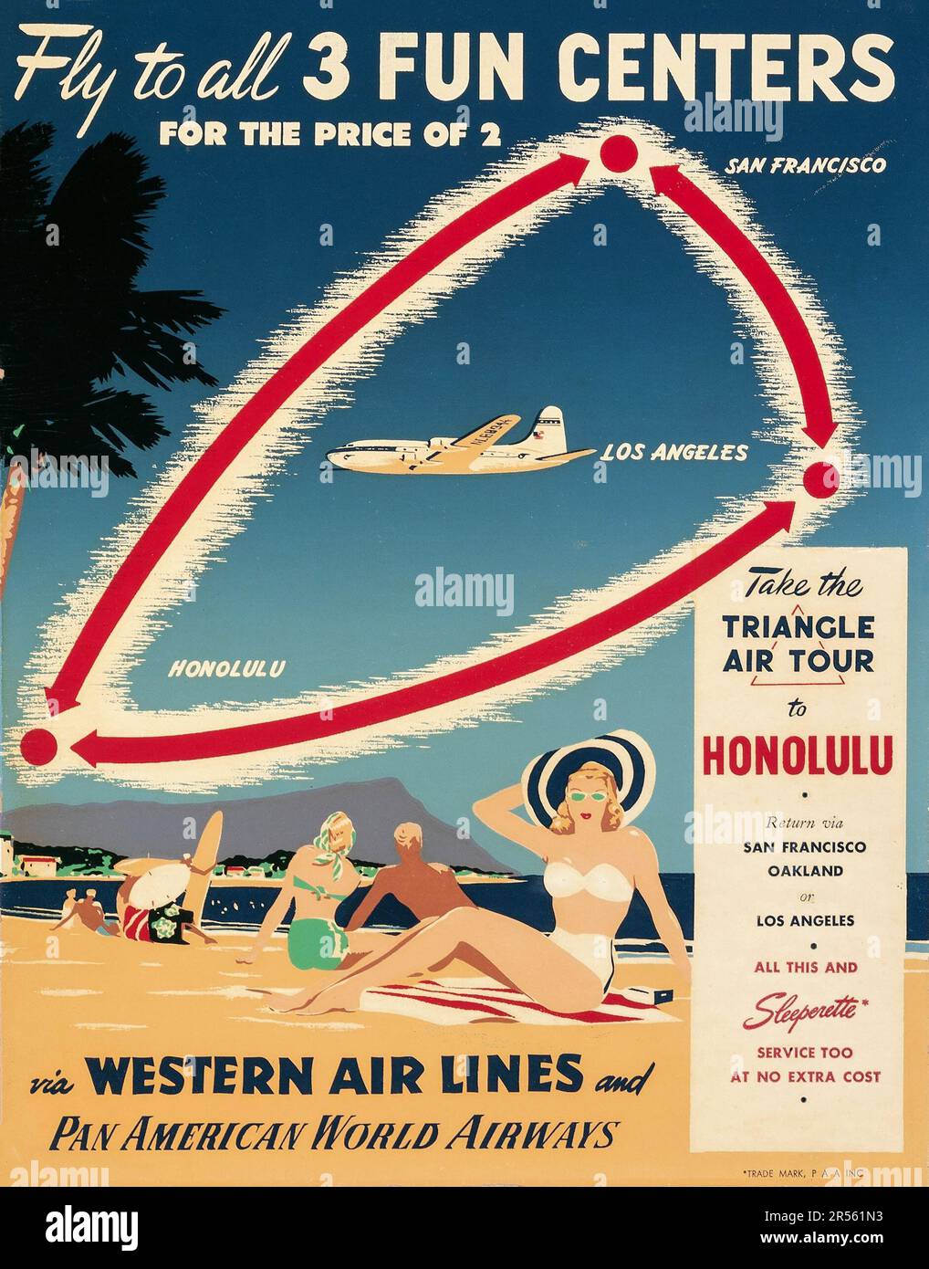 Western Airlines Triangle Air Tour (Pan Am, c. 1950s) Fly to all 3 fun ...