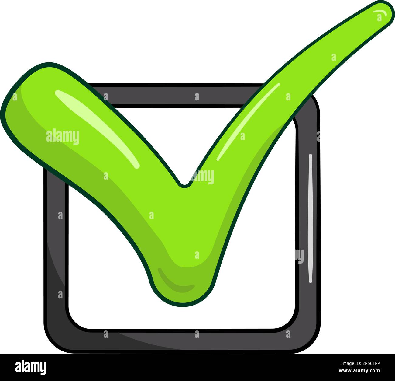 Green check mark in square. Cartoon. Vector illustration Stock Vector ...