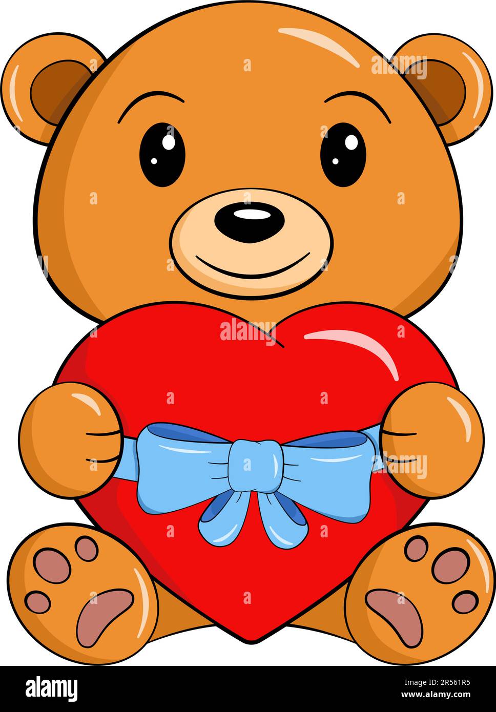 Teddy bear holding a heart with ribbon and bow. Valentine's day ...