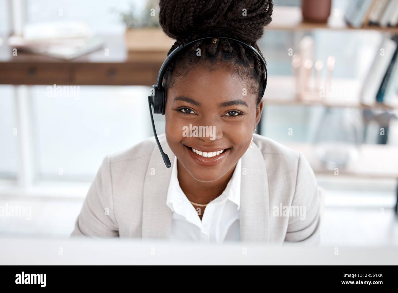 Black woman, call center and portrait smile in customer service ...