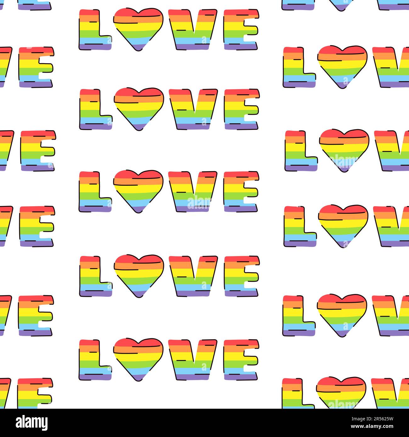 LGBTQ seamless pattern with words Love isolated on white background ...