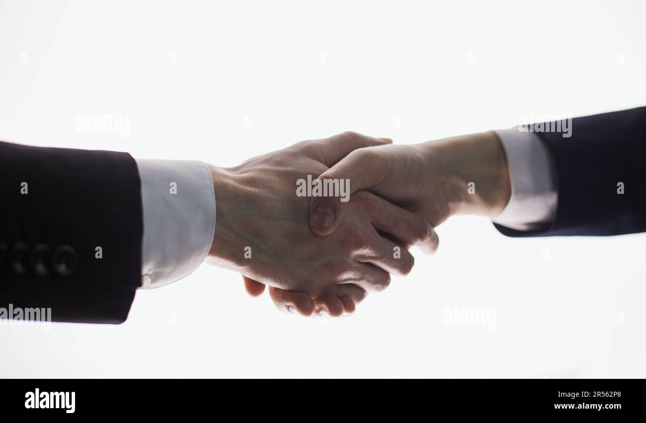 Business handshake - Hand holding on white background Stock Photo - Alamy