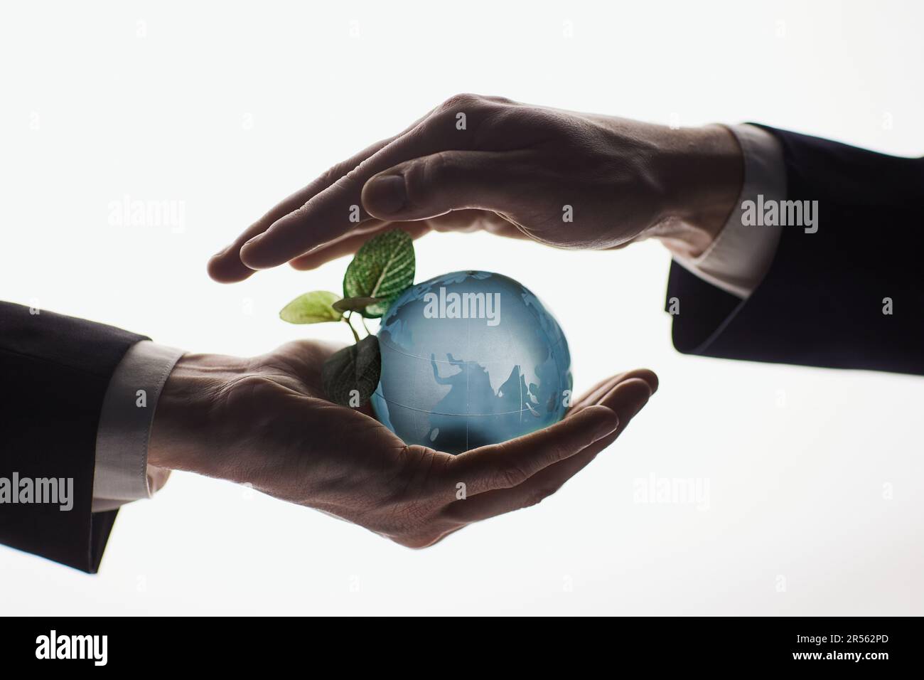 Human Hand Holding the World in Hands on white background Stock Photo ...