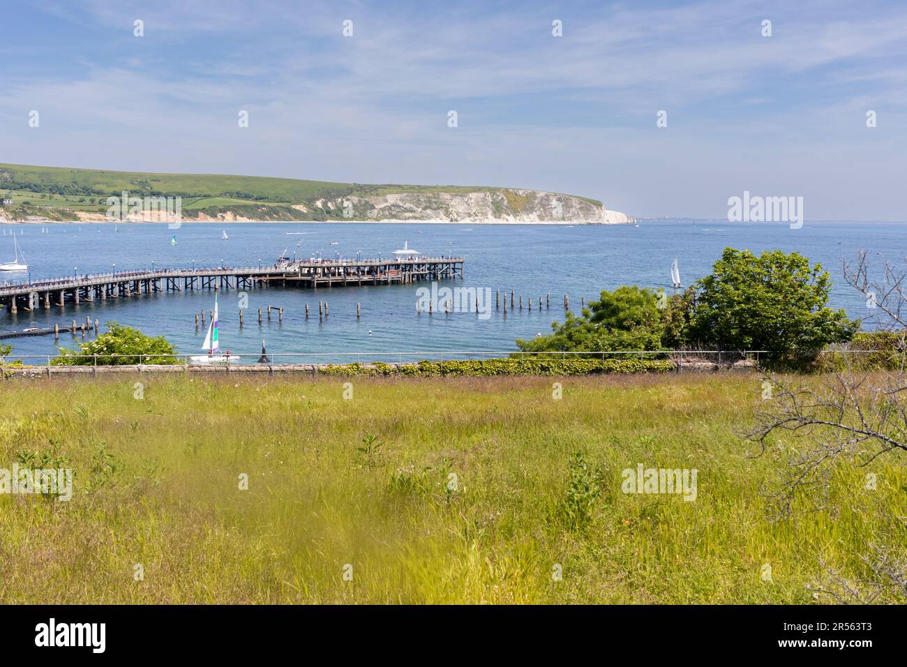 View of the pier in Swanage Bay, Dorset, England, UK Stock Photo - Alamy