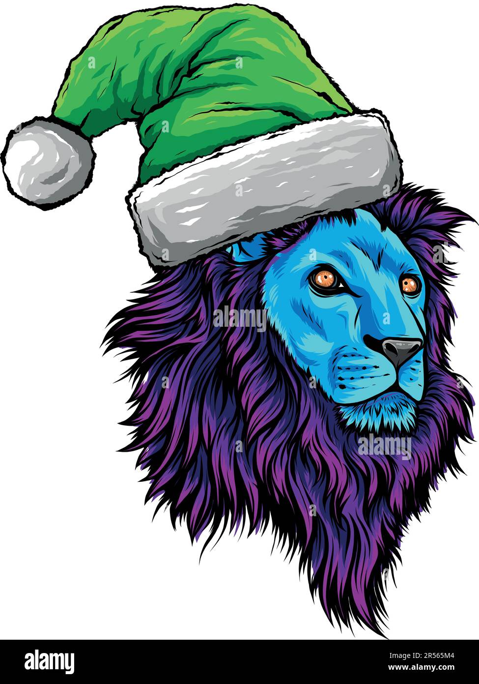Christmas holidays lion with a cap. Vector illustration Stock Vector ...