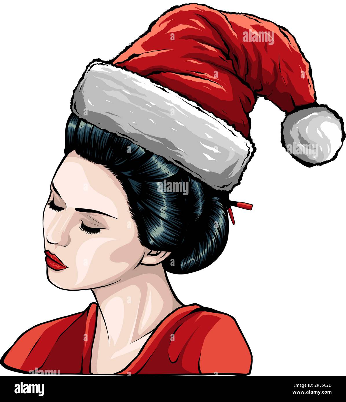 vector geisha japanese wearing santa hat celebrate christmas Stock ...