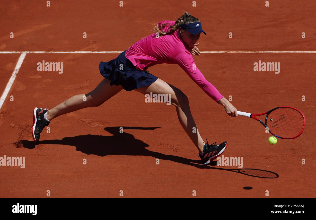 Paris France 1st June 2023 Elena Rybakina Hits A Return During The