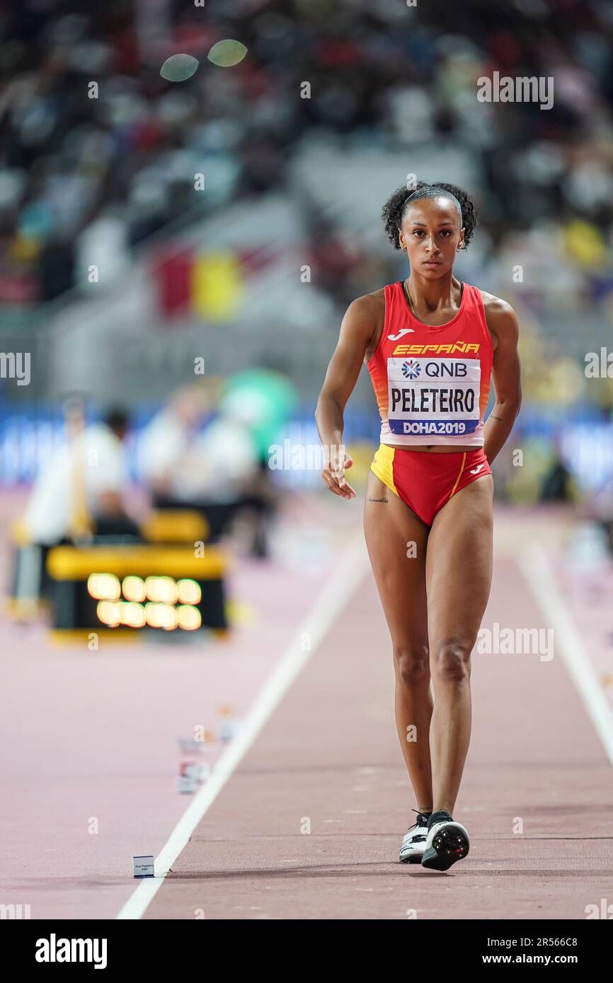 Ana Peleteiro in the triple jump at the Doha 2019 World Athletics ...