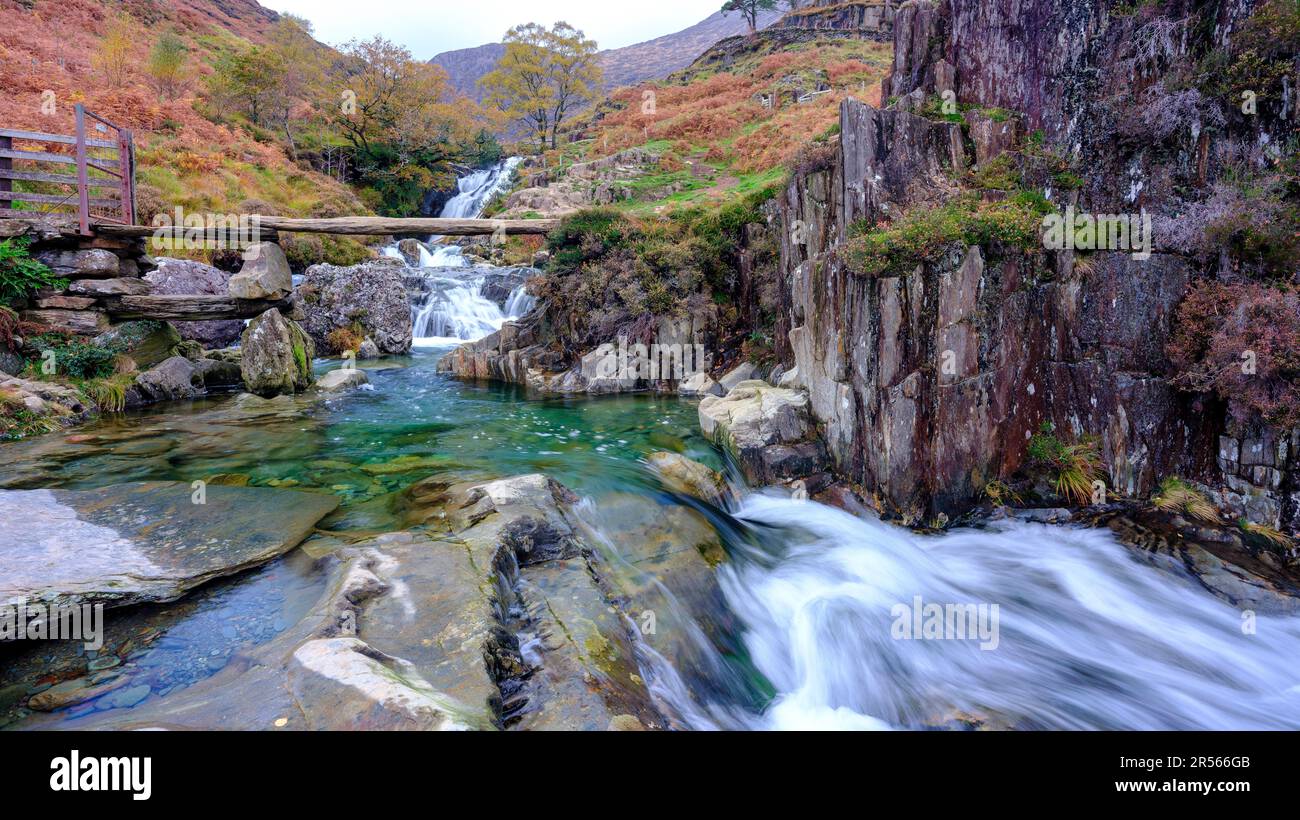 Snowdonia, Wales - November 1, 2022: The waterfalls above Hafod-y-llan ...