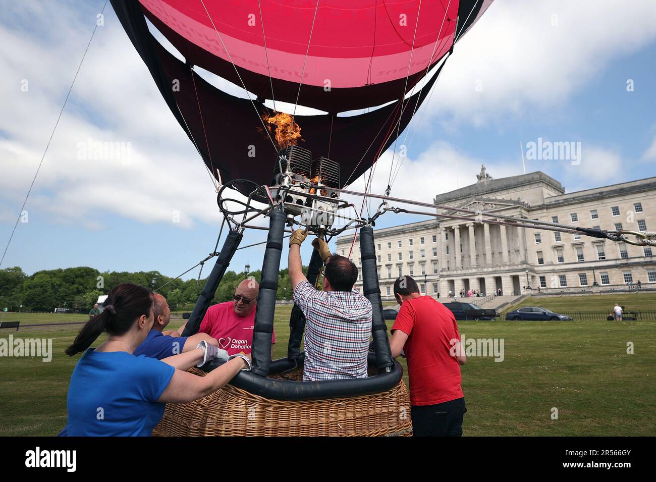 A hot air balloon preparing to take-off outside the Parliament ...