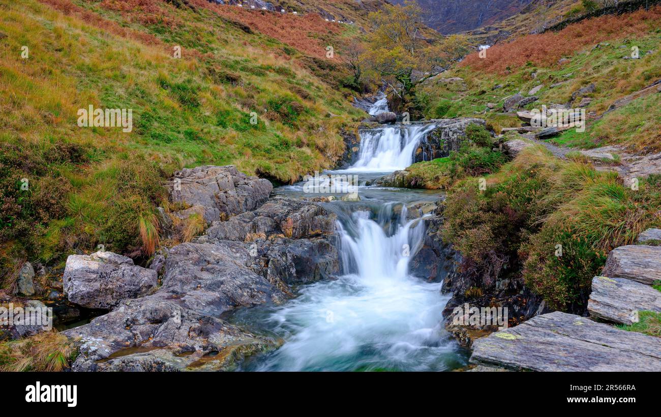 Snowdonia, Wales - November 1, 2022: The waterfalls above Hafod-y-llan ...