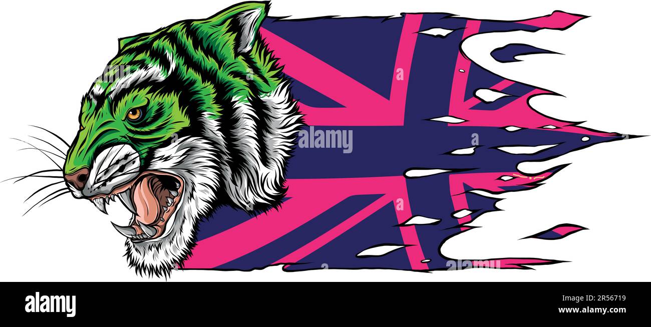 vector illustration of tiger head with British flag Stock Vector Image ...