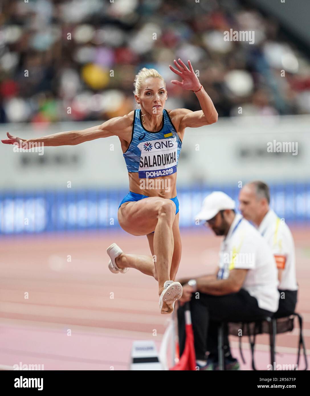 Olha Saladukha in the triple jump at the Doha 2019 World Athletics ...