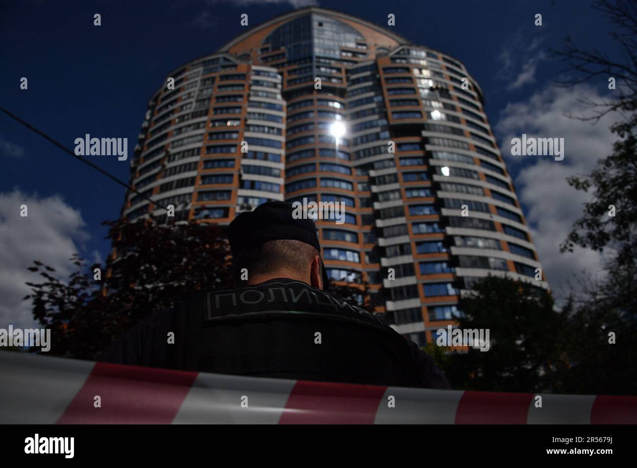Moscow. Police officers at a residential multi-storey building #92 ...