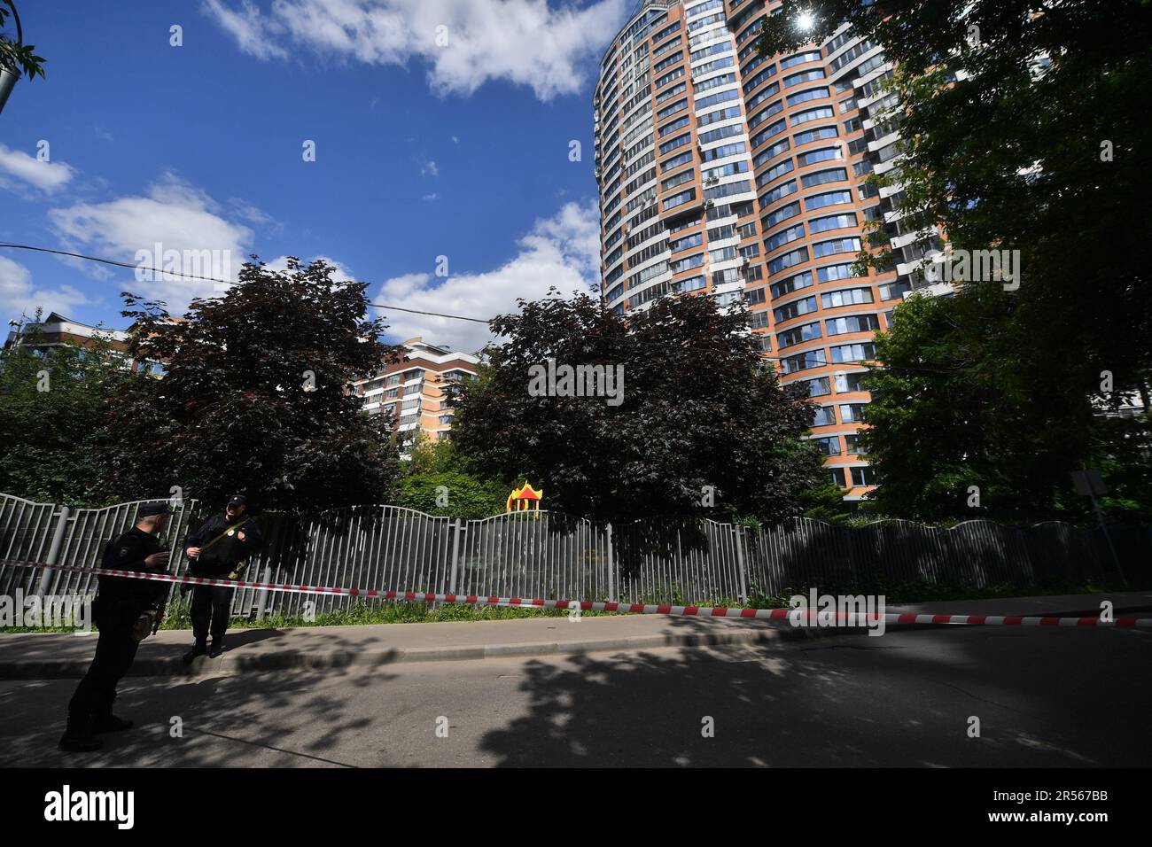 Moscow. Police officers at a residential multi-storey building #92 ...