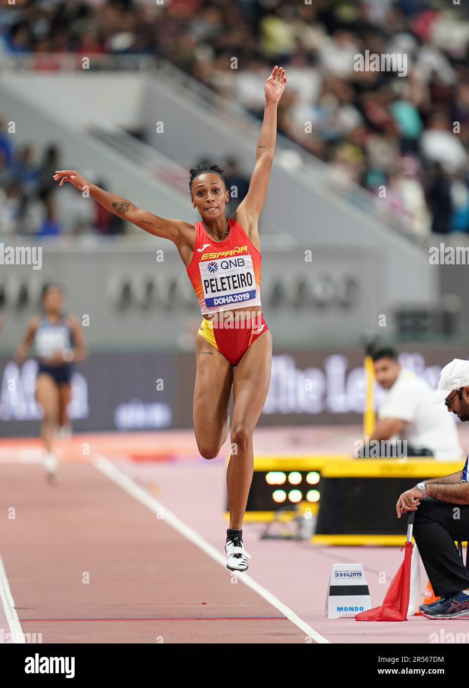 Ana Peleteiro in the triple jump at the Doha 2019 World Athletics ...