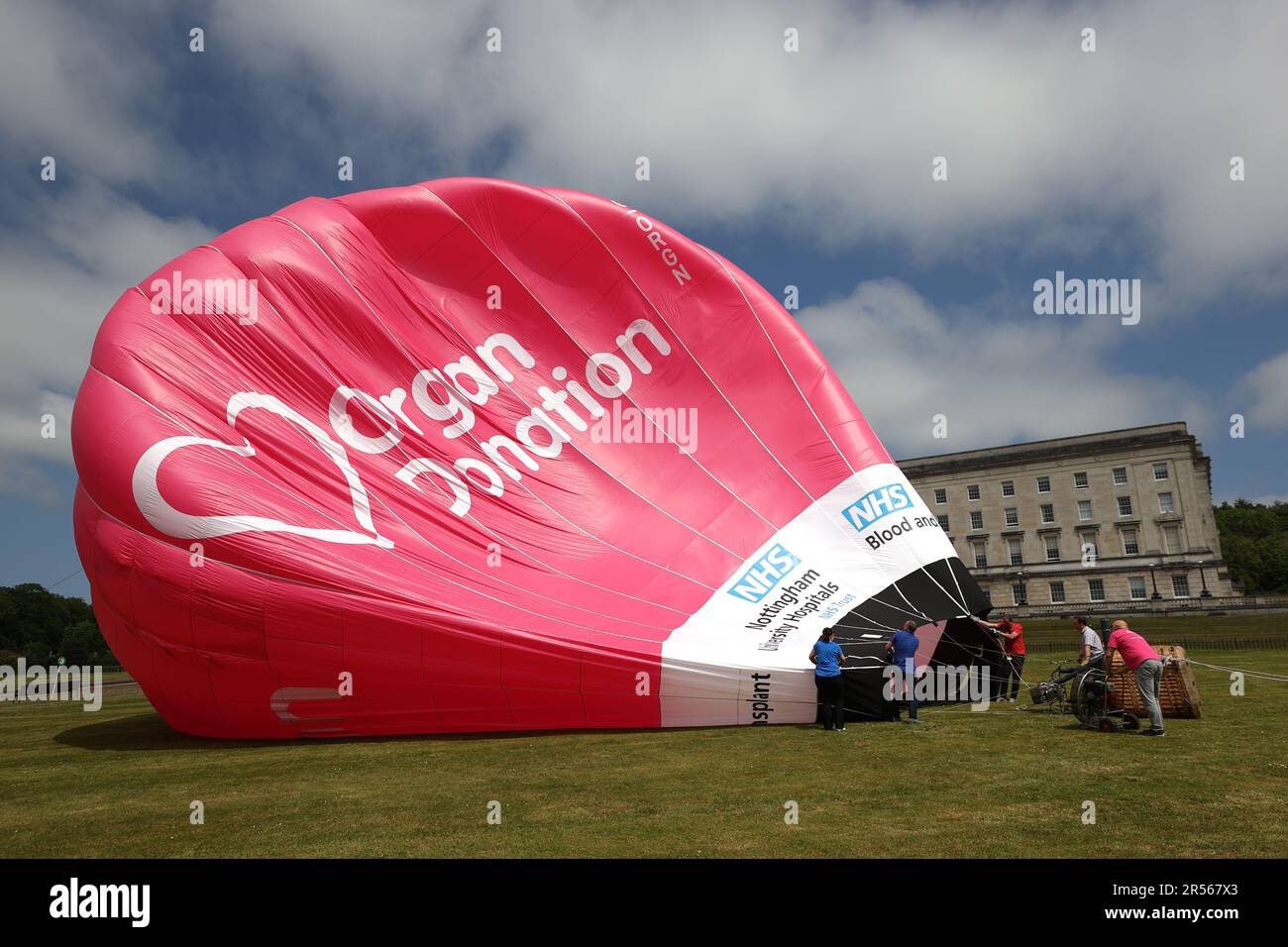A hot air balloon preparing to take-off outside the Parliament ...