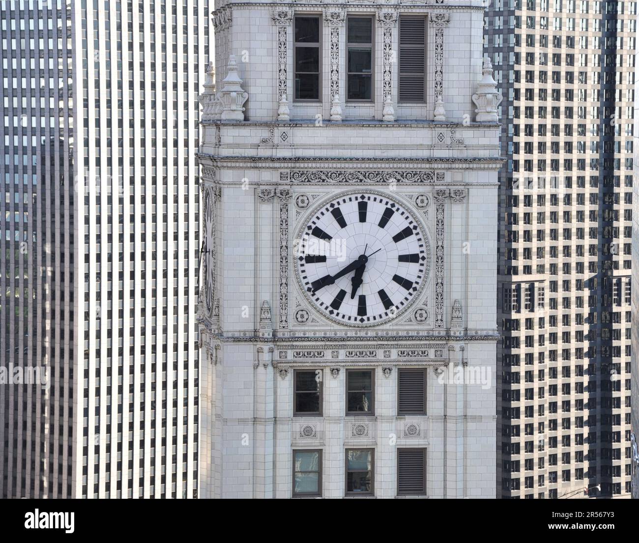 The Wrigley building clock tower in Chicago Stock Photo - Alamy