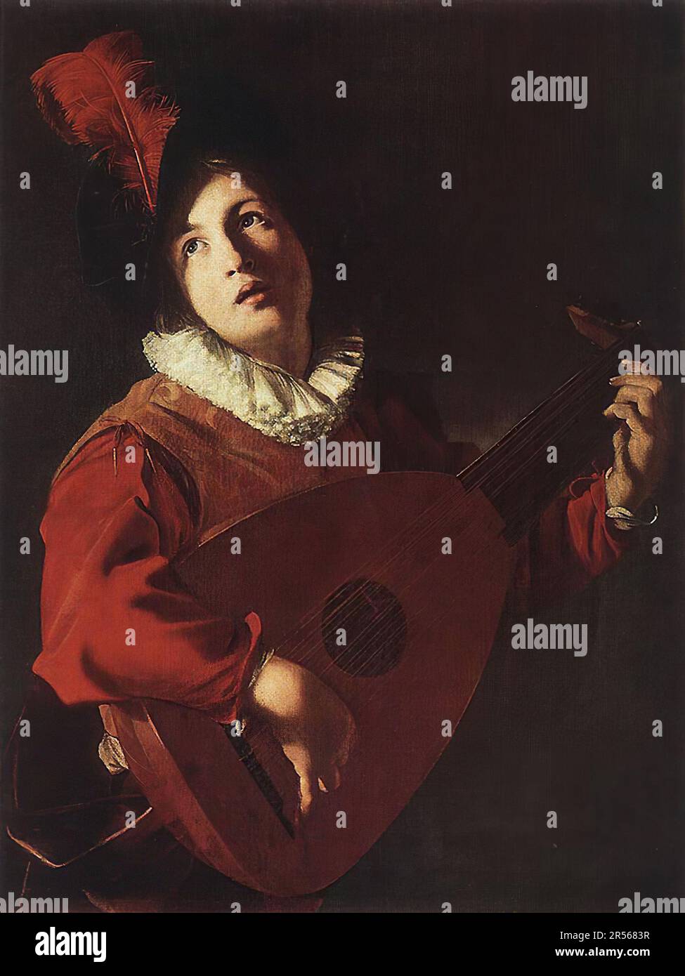 Bartolomeo Manfredi - Young Man playing Lute Stock Photo - Alamy