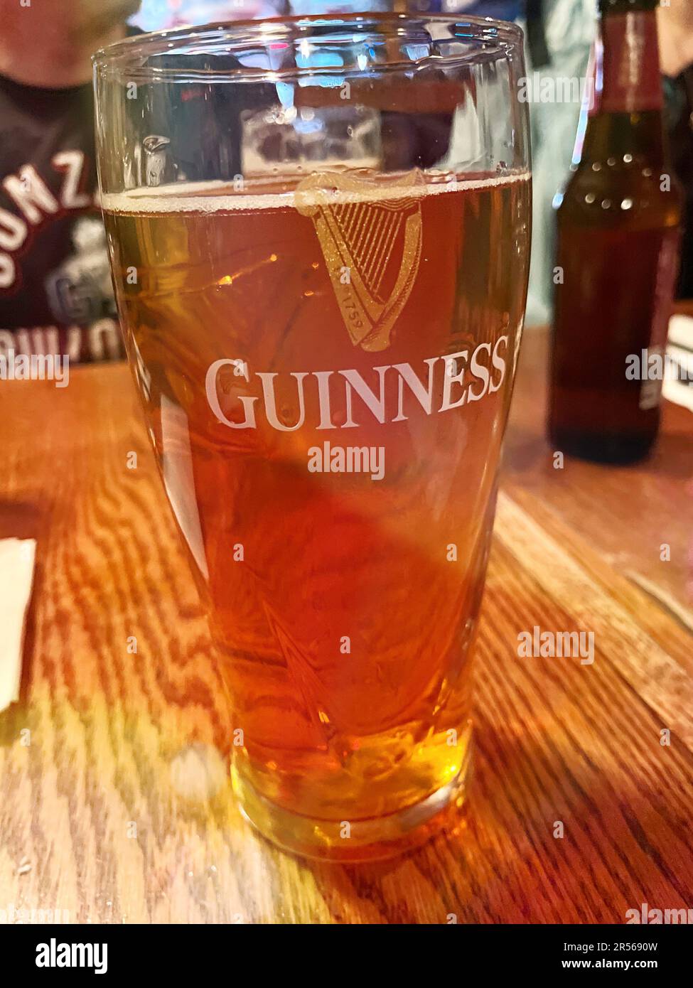 Close up of a freshly poured pint of beer at O'Hara's pub and ...