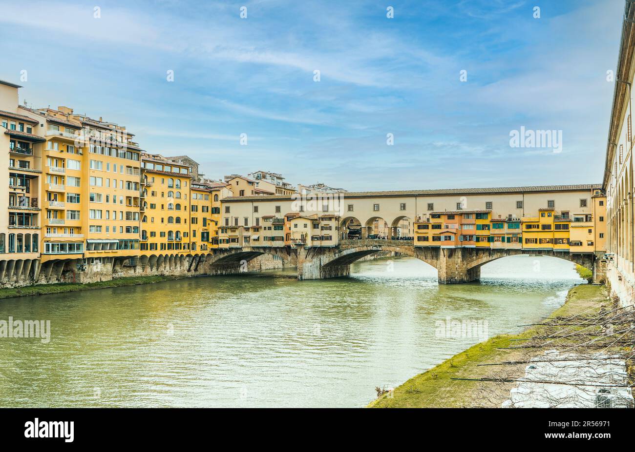 View of the Ponte Vecchio, a medievalstone closed-spandrel segmental ...