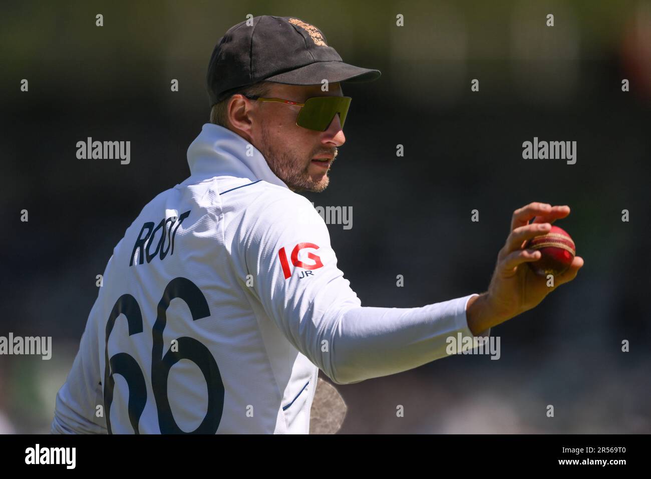 Joe Root of England receives the ball during the LV= Insurance day one ...