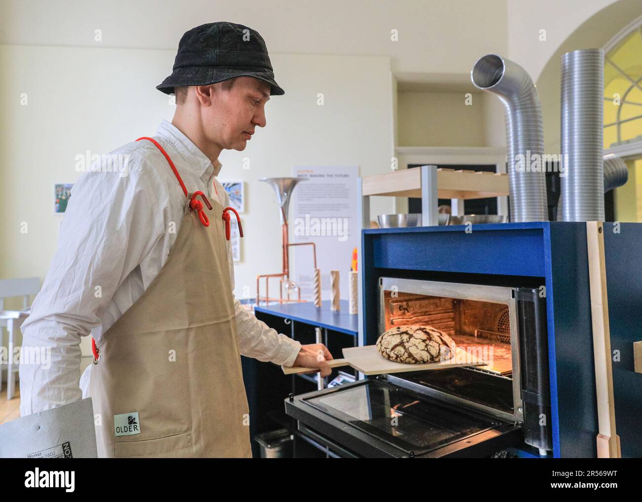 London, UK, 01st June 2021. A representative for the installation takes ...
