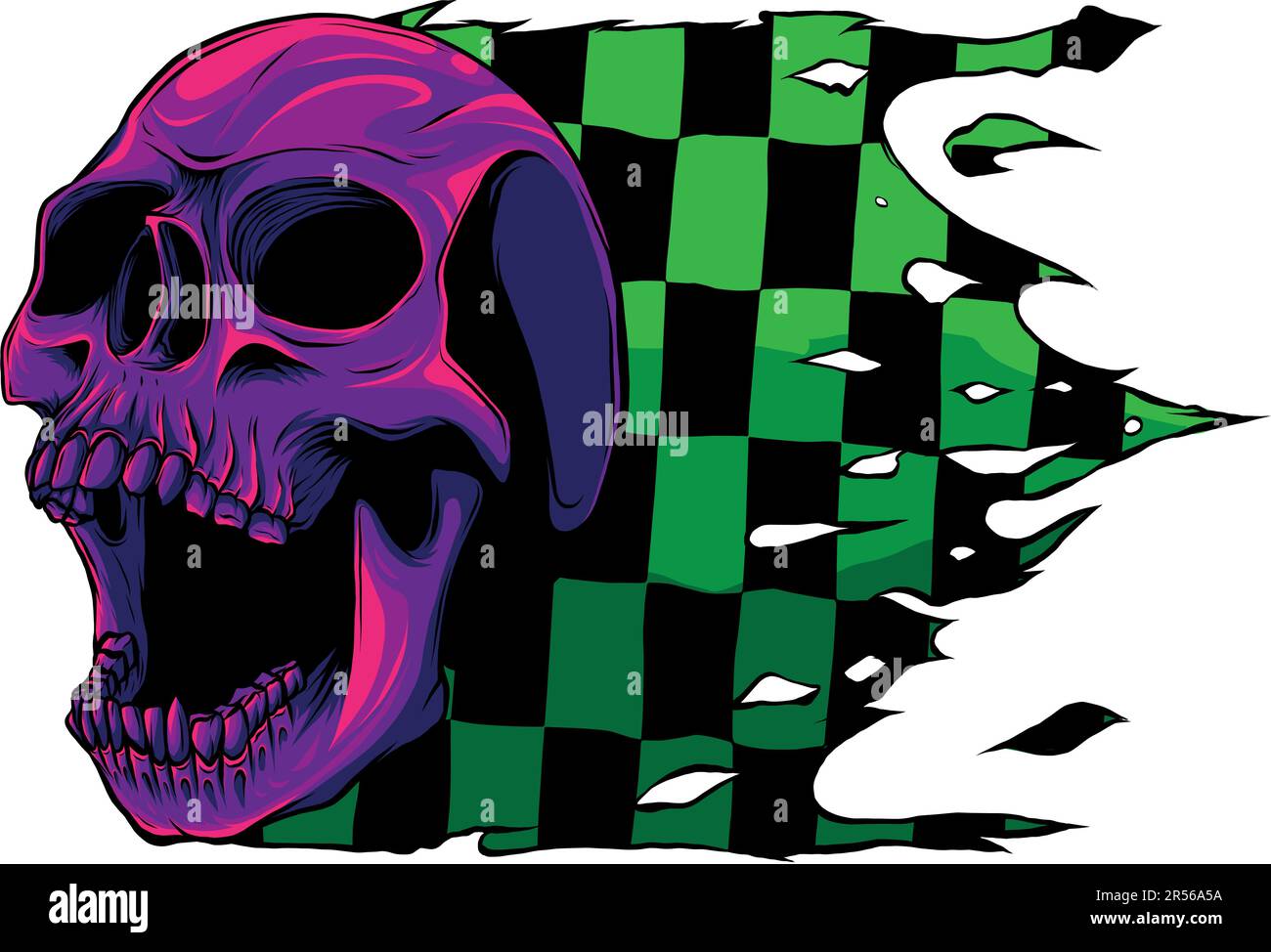 Skull with race Flag vector illustration on white background Stock ...
