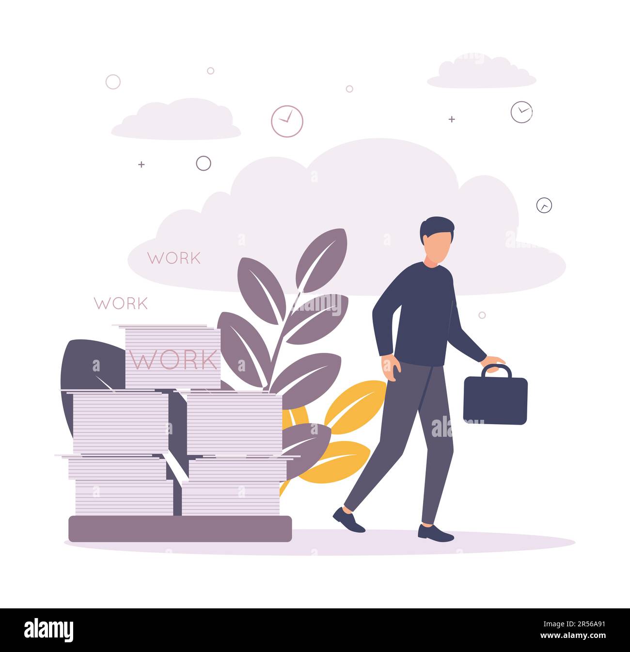 Time management. Illustration of a man with a business briefcase in his ...