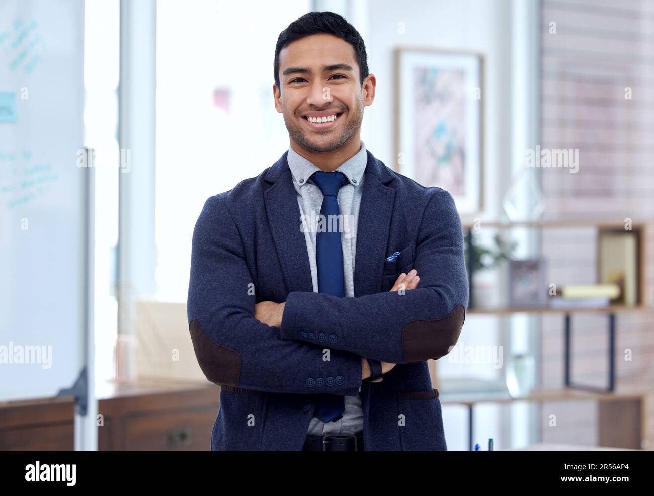 Happy, arms crossed and portrait of business man in office for ...