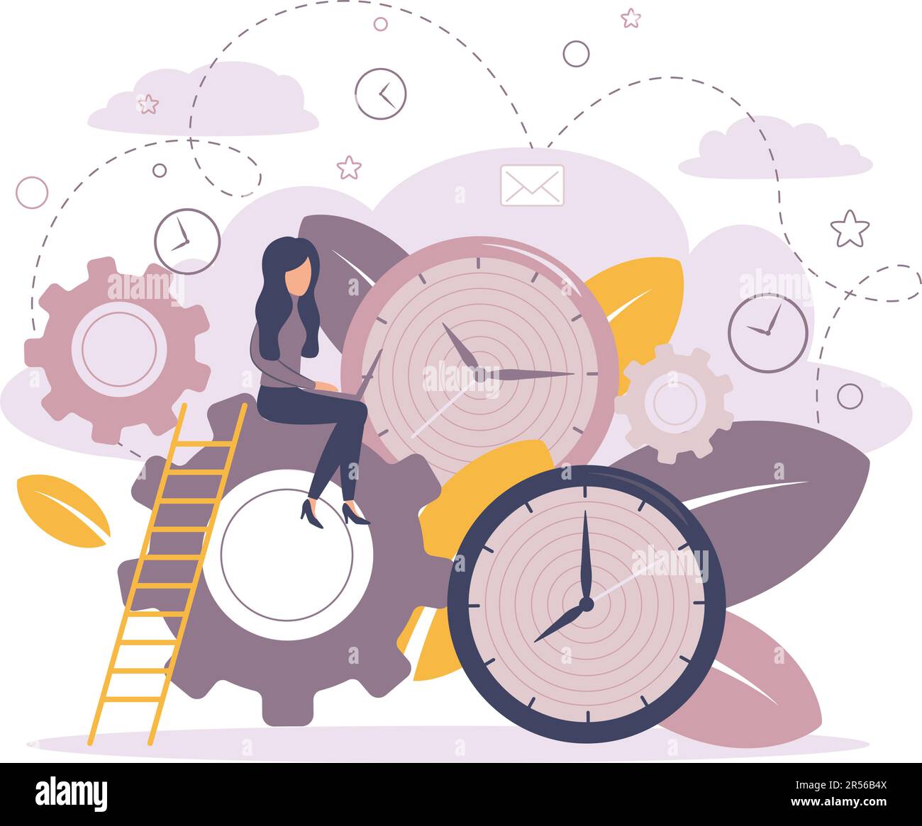 Vector illustration, alarm clock rings on white background, concept of ...