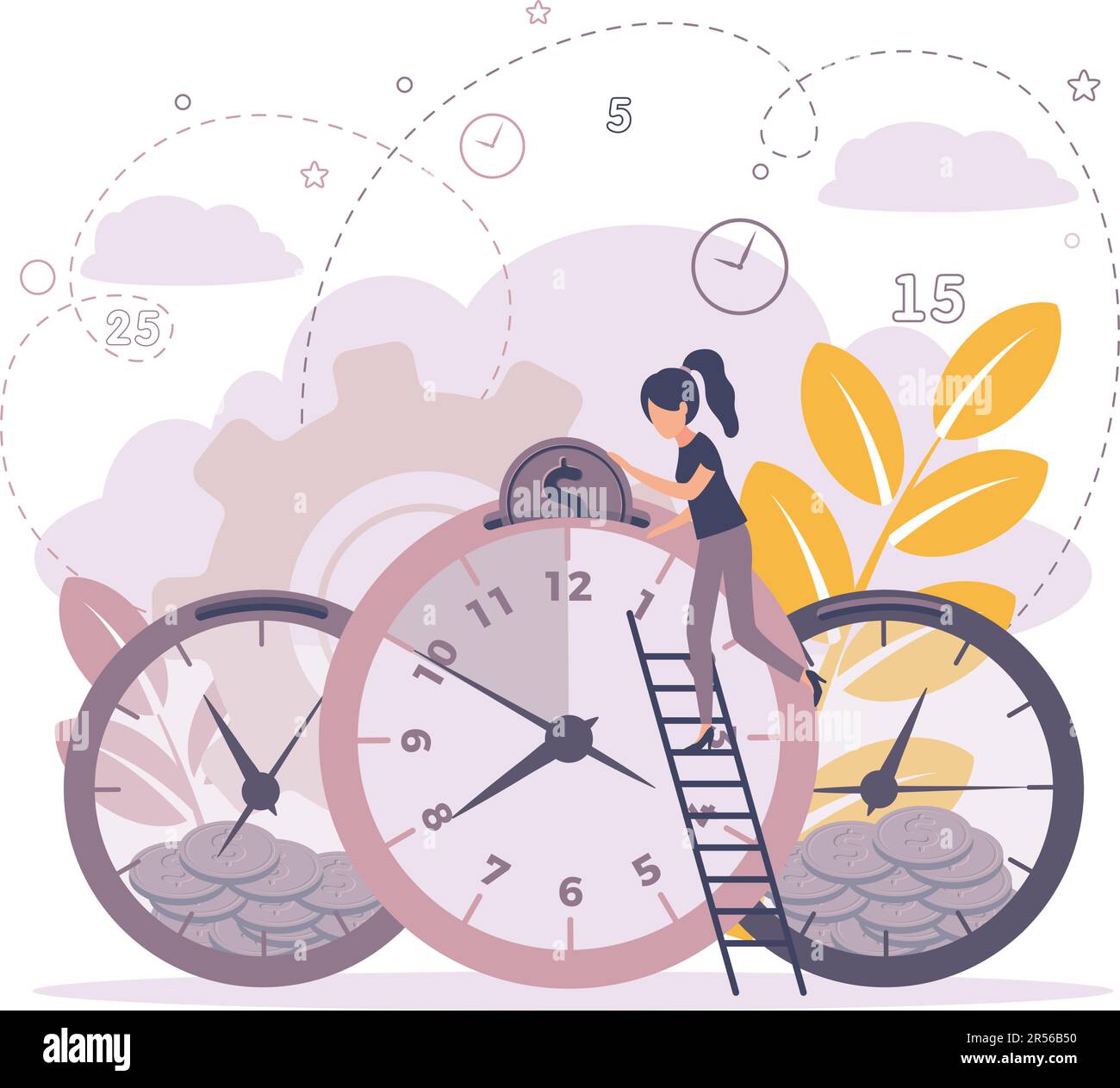 Vector illustration, alarm clock rings on white background, concept of ...