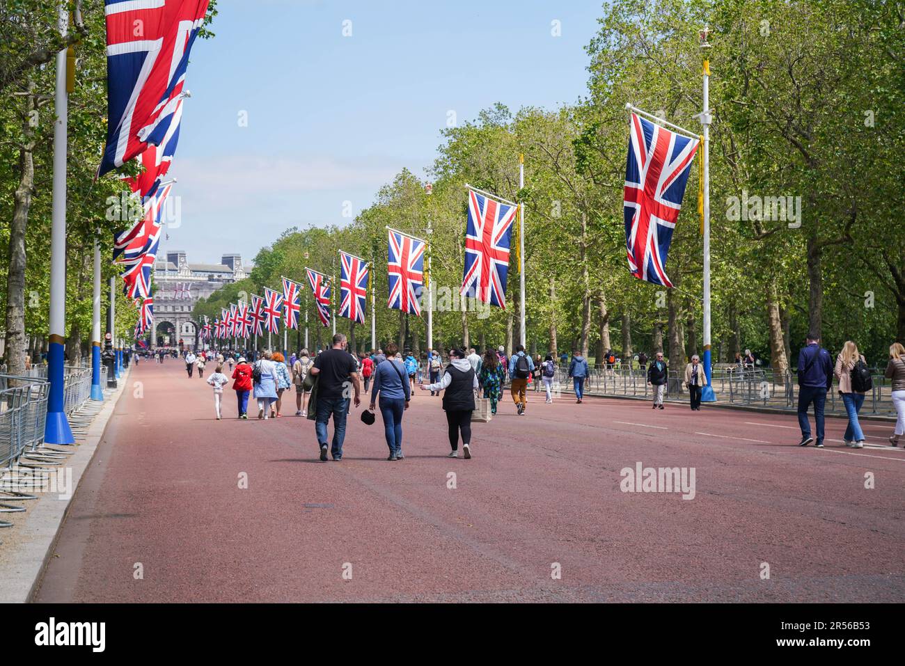 London UK. 1 June 2023 .People walking in the sunshine on The Mall ...