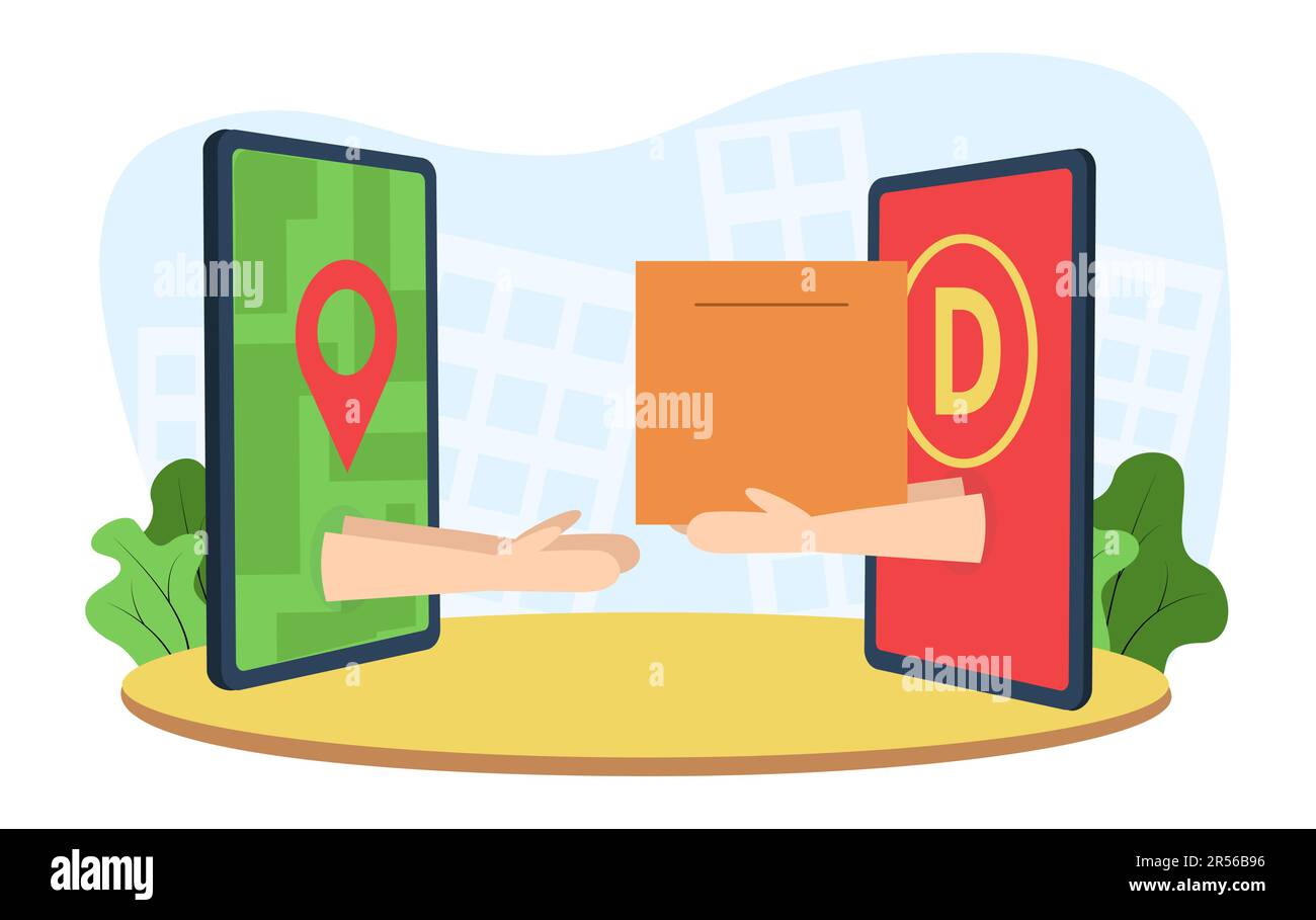 Delivery illustration. The image from the smartphone with the letter D ...