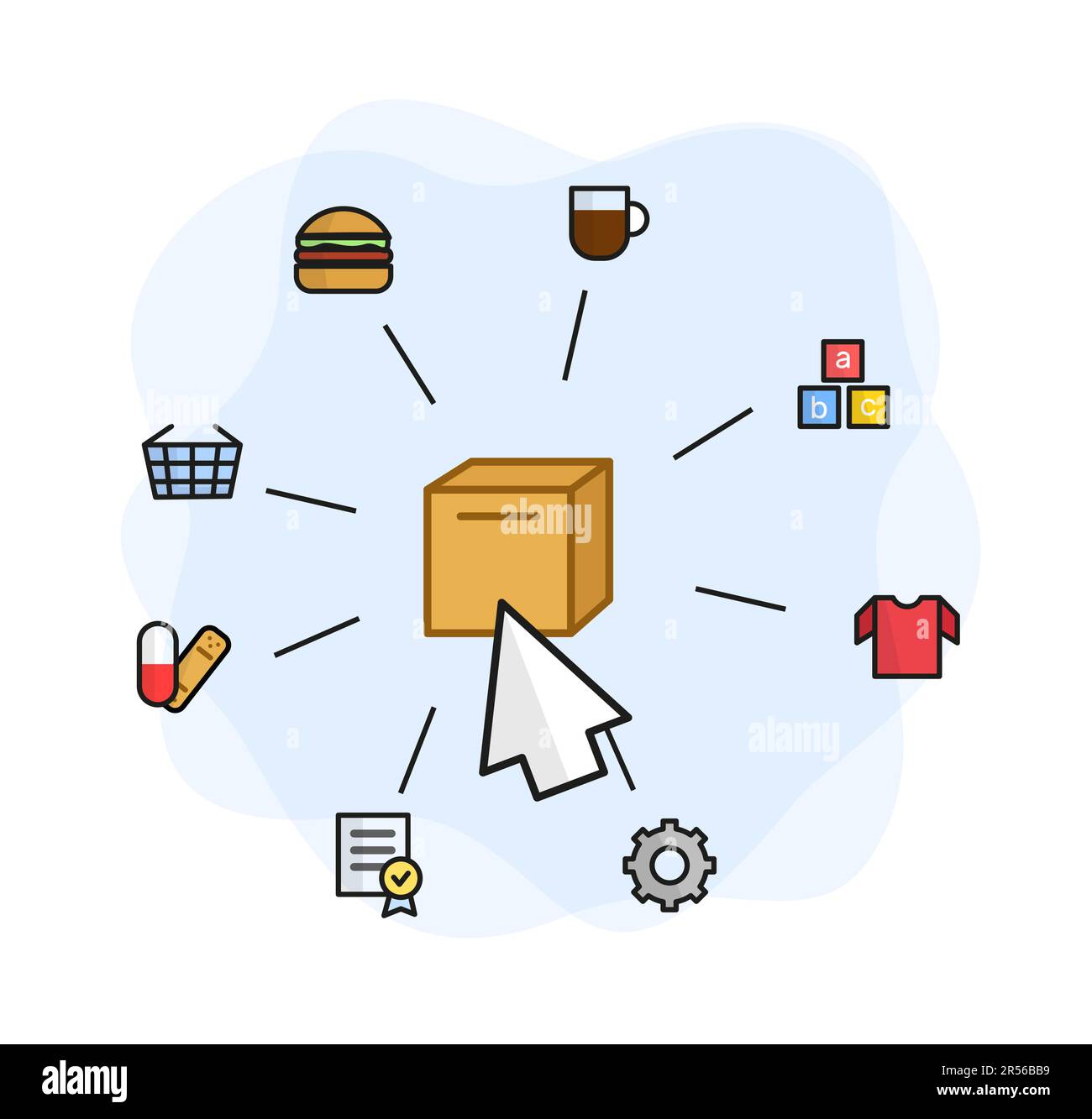 Illustration of the delivery of goods. A box with a cursor around a ...
