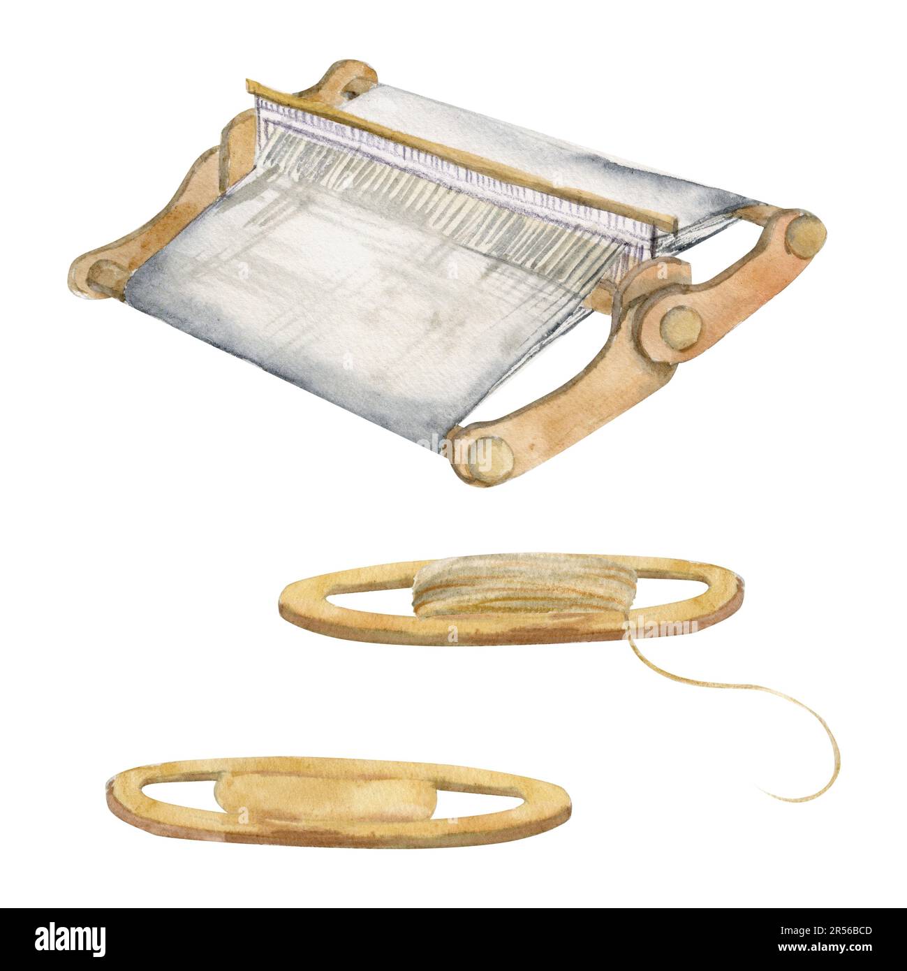 Hand drawn watercolor thread weaving equipment for hobby, handmade ...