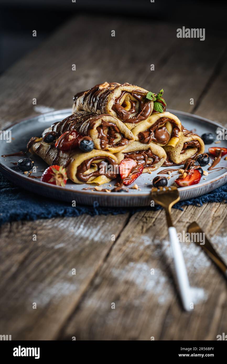 Crepes strawberries pancakes dessert hi-res stock photography and ...