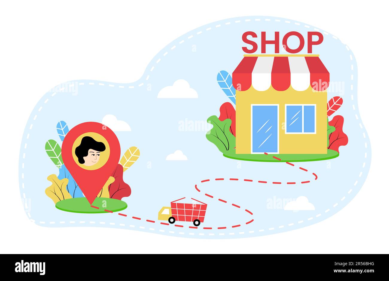 Delivery illustration. Goods delivery. The store, from which the path ...