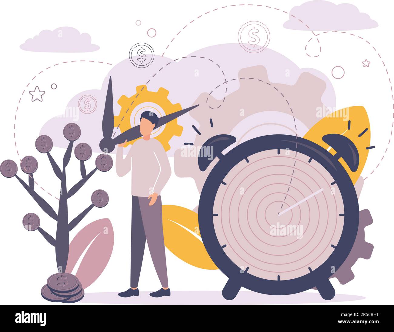 Vector illustration, alarm clock rings on white background, concept of ...