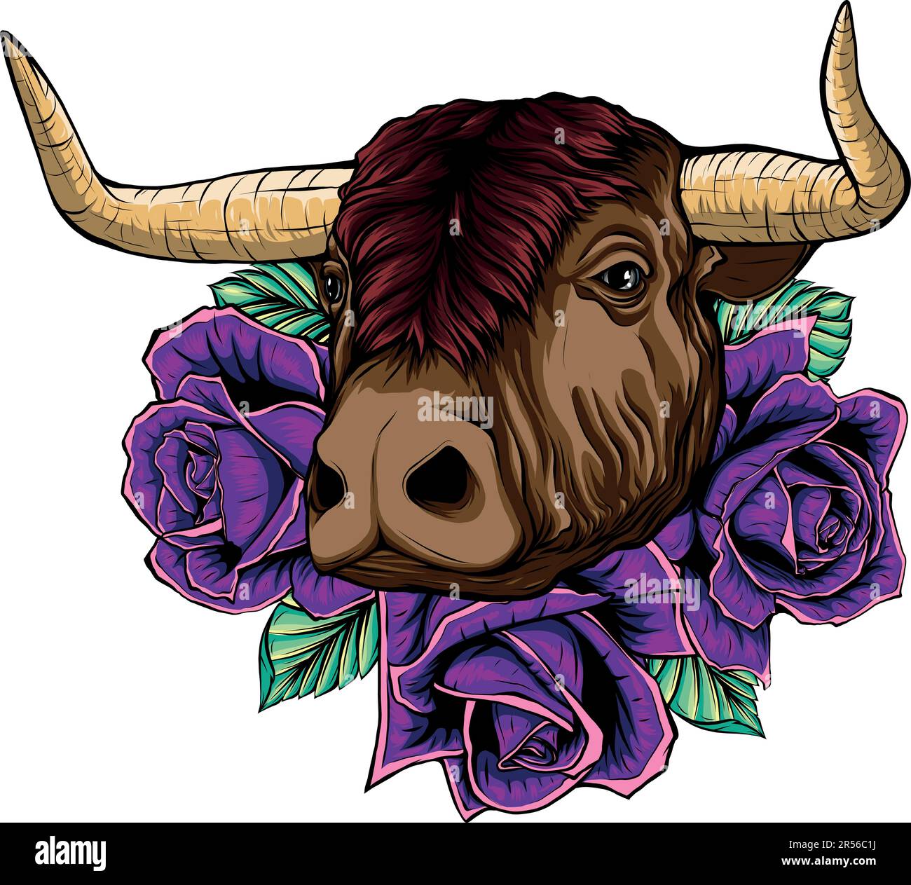 vector illustration of Cow and roses on white background Stock Vector ...