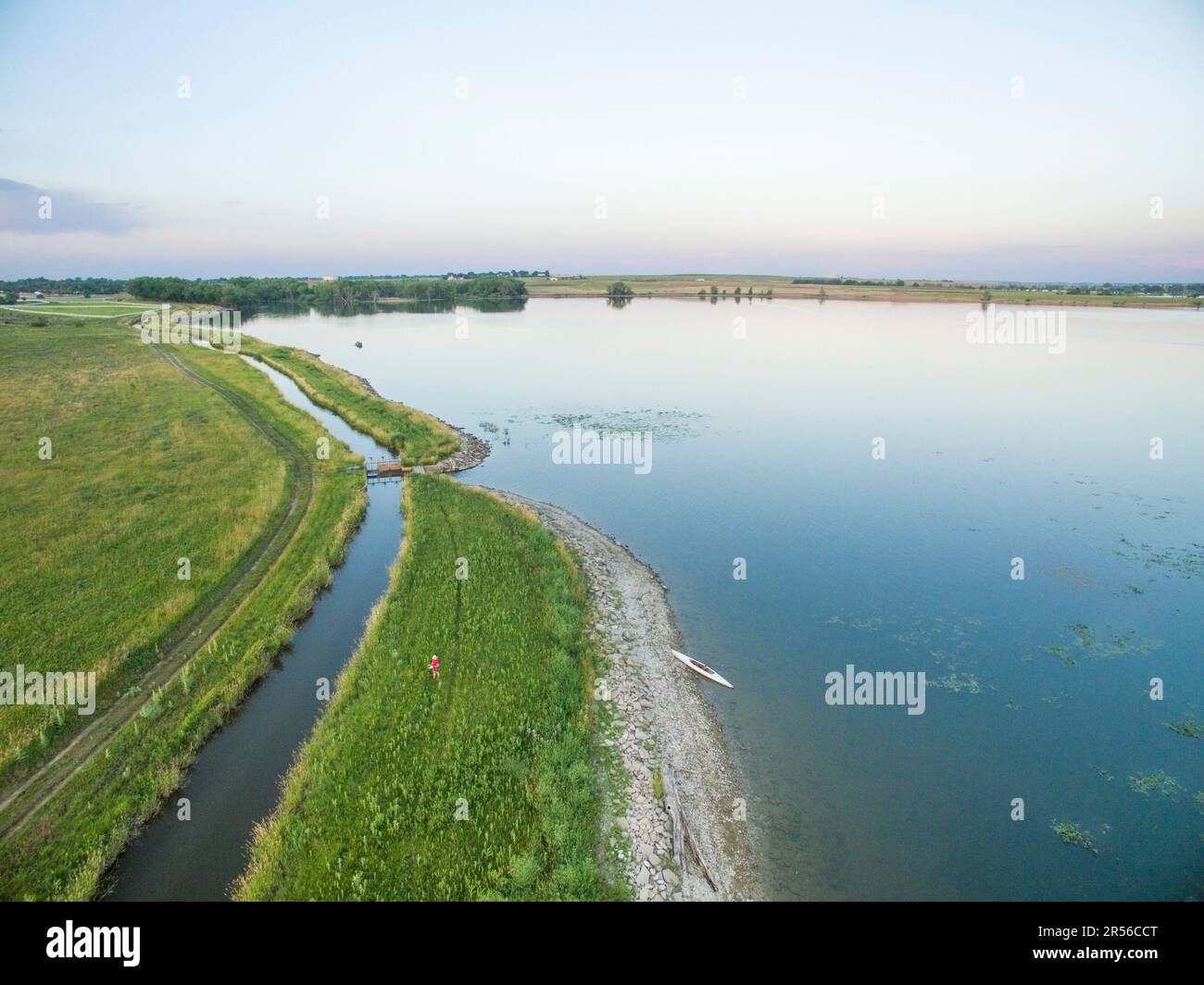 lake (Lonetree Reservoir) and irrigation ditch in northern Colorado ...