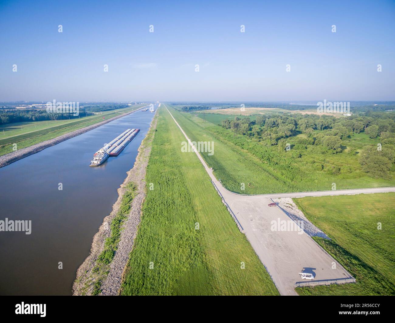 barges on Chain of Rocks Canal of Mississippi River above St Louis ...