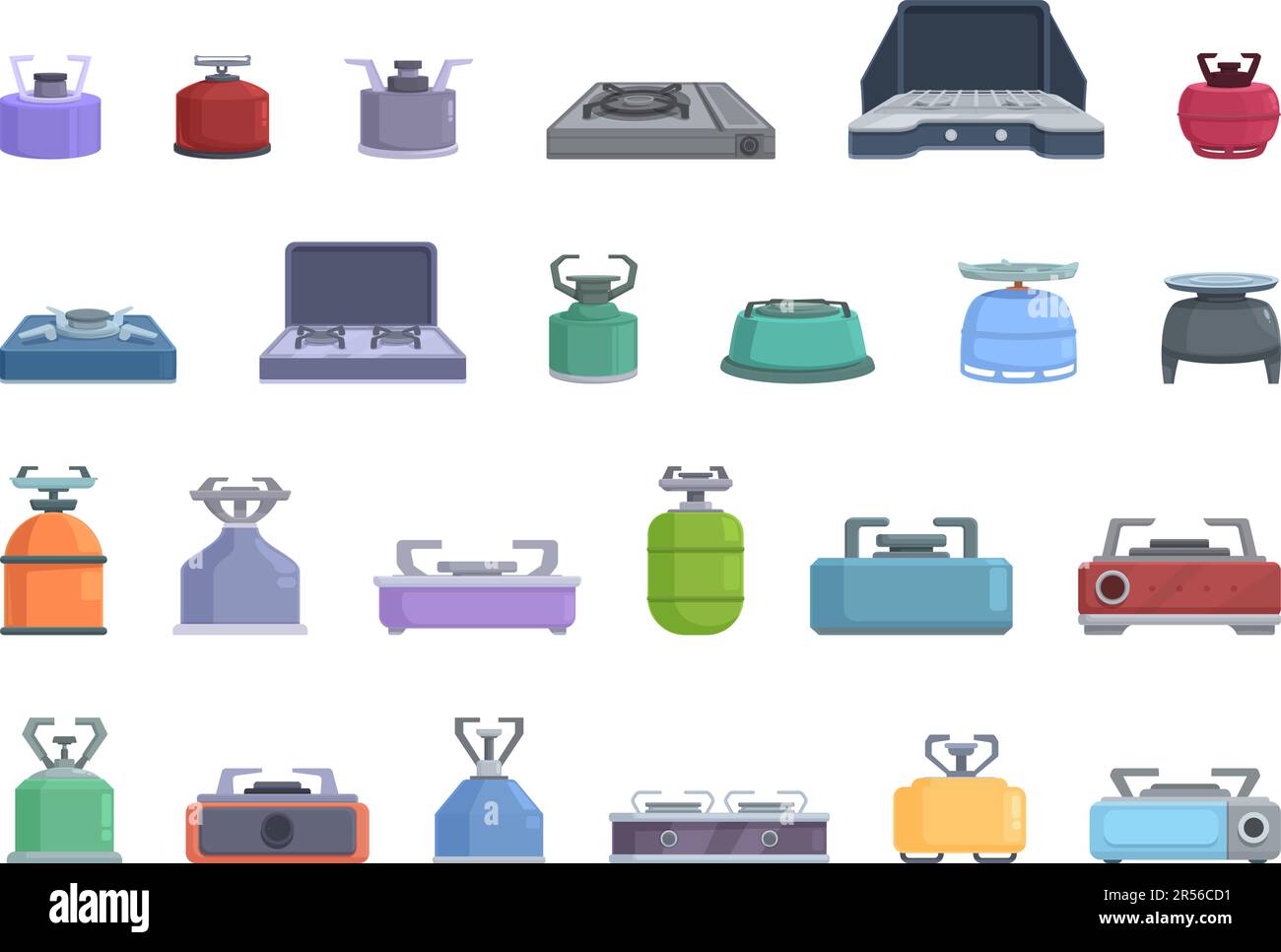 Camping stove icons set cartoon vector. Cooker fuel. Gas stove Stock ...