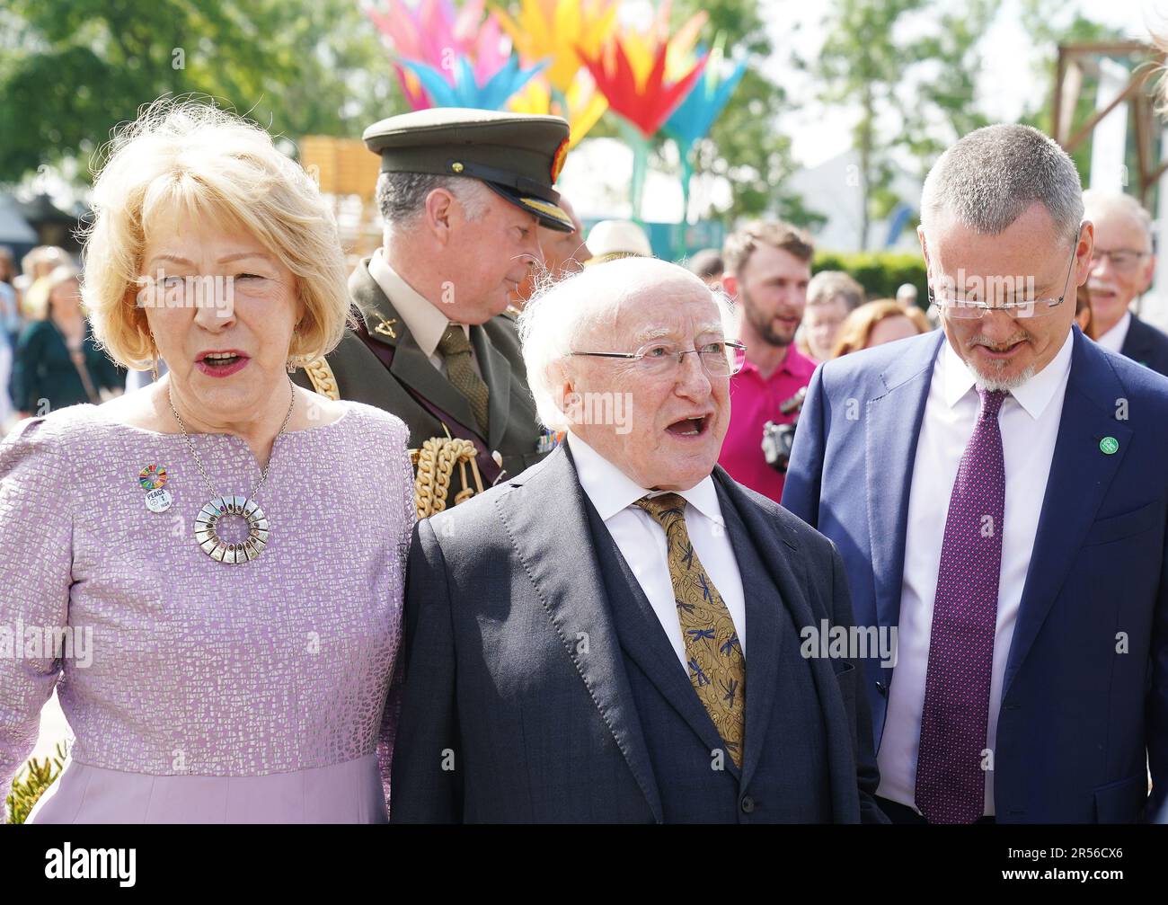 President Michael D Higgins (centre) and his wife Sabina attend the ...