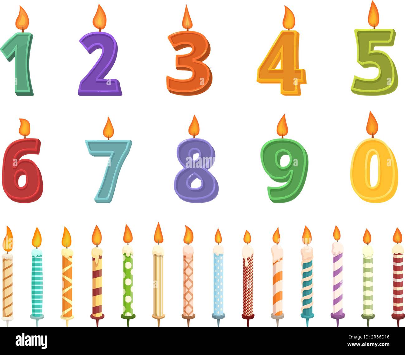 Birthday candles icons set cartoon vector. Year number. Age party Stock ...