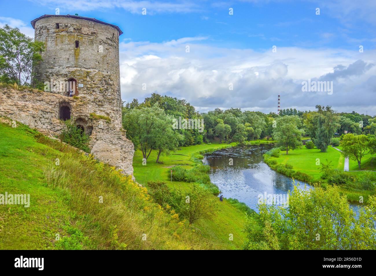 Medieval tower and park by the river, Pskov, Russia Stock Photo - Alamy