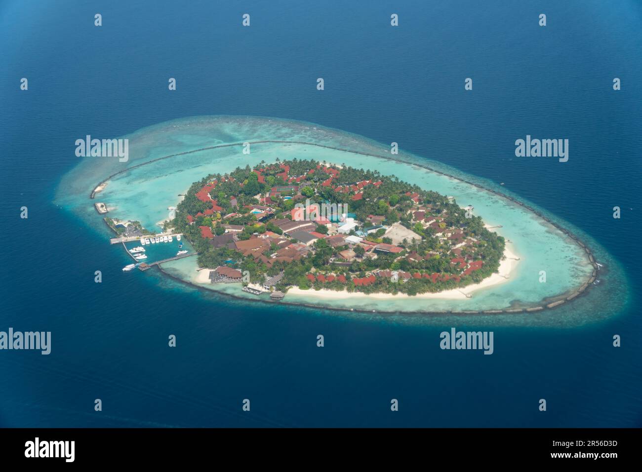Beautiful aerial view of a remote island in one of the many atolls in ...