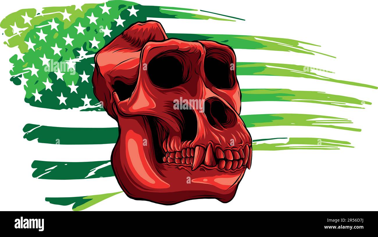 vector illustration of monkey skull with american flag Stock Vector ...