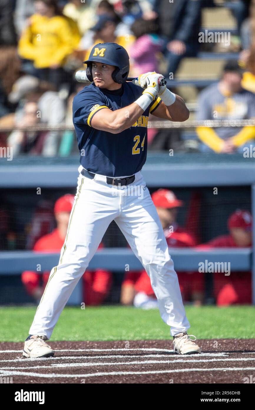 Michigan Wolverines outfielder Joey Velazquez (24) at bat during the ...